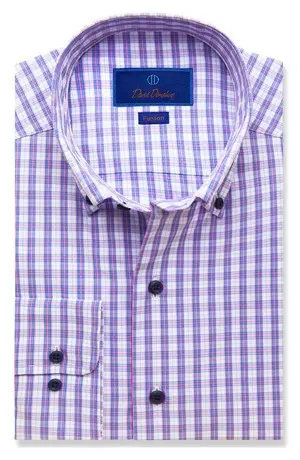 David Donahue Trim Fit Royal Oxford Dress Shirt White/ Blue