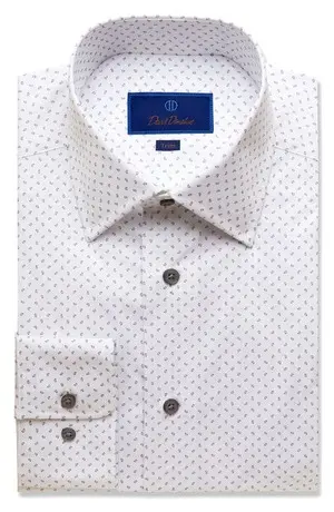 David Donahue Trim Fit Royal Oxford Dress Shirt White/ Gray