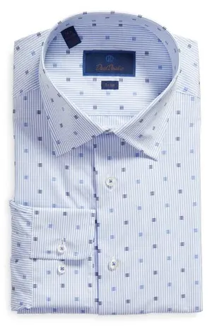 David Donahue Trim Fit Royal Oxford Dress Shirt White/ Sky/ Navy