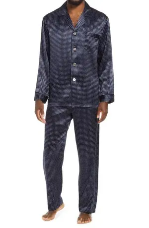 Majestic International Dot Silk Pajamas - Navy Dot