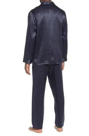 Majestic International Dot Silk Pajamas - Navy Dot