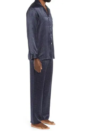 Majestic International Dot Silk Pajamas - Navy Dot