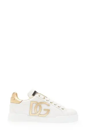 Dolce & Gabbana Portofino Leather Sneakers - White/gold