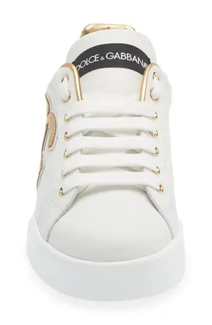 Dolce & Gabbana Portofino Leather Sneakers - White/gold