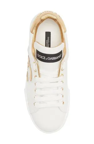 Dolce & Gabbana Portofino Leather Sneakers - White/gold