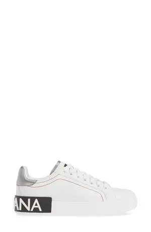 Dolce & Gabbana Portofino Leather Sneakers - White/silver