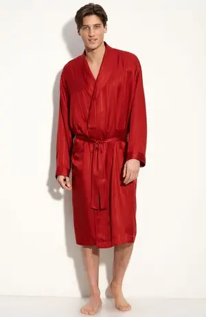 Majestic International Herringbone Stripe Silk Robe Mahogany