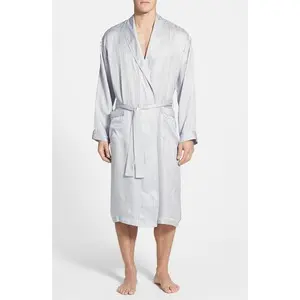 Majestic International Herringbone Stripe Silk Robe - Silver