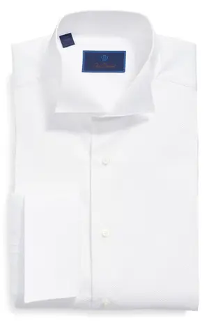 David Donahue Regular Fit French Cuff Tuxedo Shirt - White