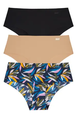 Dkny Litewear Cut Anywhere Assorted 3-pack Hipster Briefs Black/ Glow/ Jungle Print