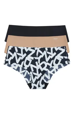 Dkny Litewear Cut Anywhere Assorted 3-pack Hipster Briefs Black/ Suntan/ Logo