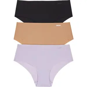 Dkny Litewear Cut Anywhere Assorted 3-pack Hipster Briefs - Black/glow/lavender Fields