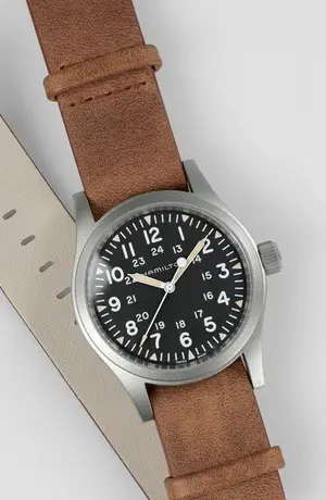 Hamilton Khaki Field Leather Strap Watch - Brown/ Black/ Silver