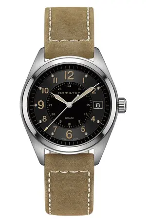 Hamilton Khaki Field Leather Strap Watch Green/ Black/ Silver