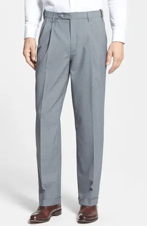 Berle Self Sizer Waist Pleated Trousers - Light Grey
