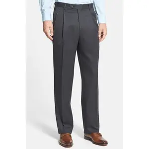 Berle Pleated Classic Fit Wool Gabardine Trousers - Charcoal