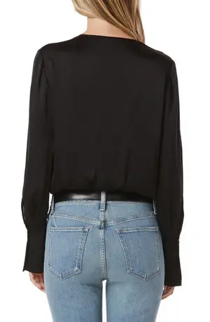 FAVORITE DAUGHTER Surplice Long Sleeve Bodysuit - Black