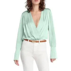 FAVORITE DAUGHTER Surplice Long Sleeve Bodysuit - Light Sage