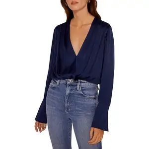 FAVORITE DAUGHTER Surplice Long Sleeve Bodysuit - Navy