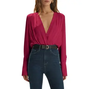 FAVORITE DAUGHTER Surplice Long Sleeve Bodysuit - Raspberry