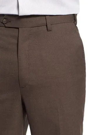 Berle Self Sizer Waist Flat Front Trousers - Brown