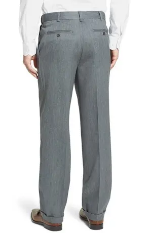 Berle Self Sizer Waist Pleated Classic Fit Wool Gabardine Dress Trousers - Medium Grey