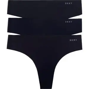 Dkny Litewear Cut Anywhere 3-pack Thongs - Black/ Black/ Black