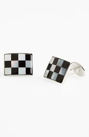 David Donahue Checkerboard Cuff Links - Silver/onyx/mother Of Pearl