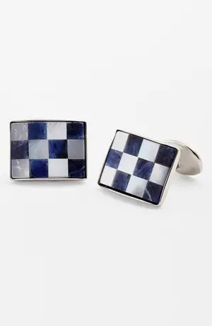David Donahue Checkerboard Cuff Links - Silver/sodalite/pearl