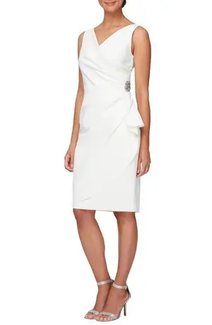 Alex Evenings Alex Evenings Side Ruched Cocktail Dress Ivory