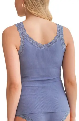 Fleur't Iconic Lace Trim Camisole - Denim Waffle