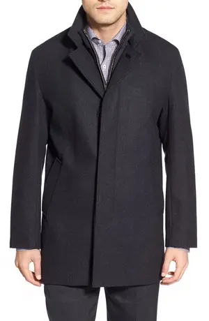 Cole Haan Wool-Blend Topcoat With Inset Knit Bib Castle Rock