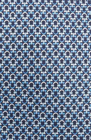 FERRAGAMO Gancini Pattern Silk Tie - F.navy/ Azzurro