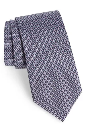 FERRAGAMO FERRAGAMO Gancini Pattern Silk Tie F.navy/ Rosa