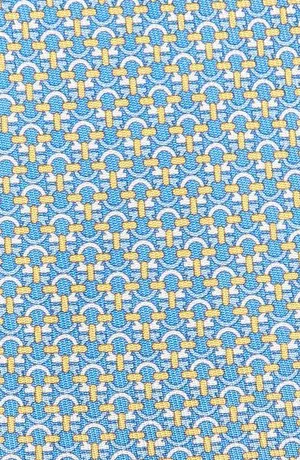 FERRAGAMO Gancini Pattern Silk Tie - Royal/ Giallo