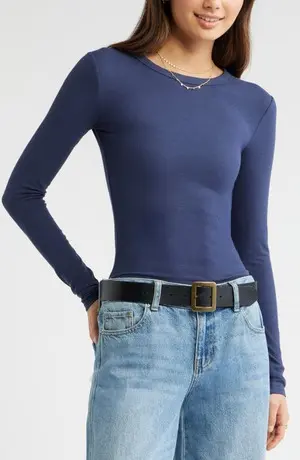 Bp. Ribbed Long-sleeve T-shirt - Navy Indigo