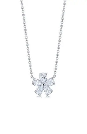 Kwiat Floral Cluster Diamond Pendant Necklace - White Gold