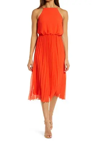 Sam Edelman Sleeveless Pleated Midi Dress - Coral