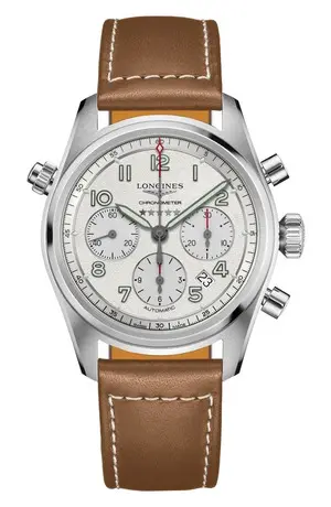 LONGINES Longines Spirit Automatic Chronograph Strap Watch Tan/ White/ Silver
