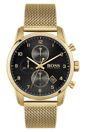 BOSS BOSS Skymaster Chronograph Mesh Strap Watch Gold