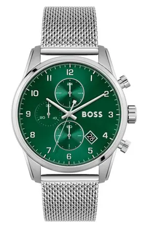 BOSS BOSS Skymaster Chronograph Mesh Strap Watch Silver