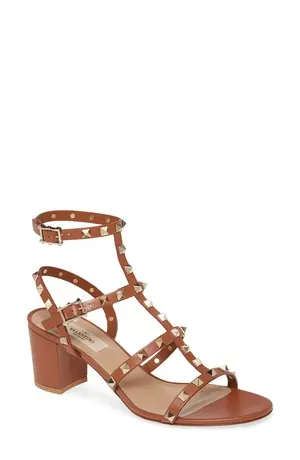 Valentino Garavani Rockstud Block Heel Sandal Caramel