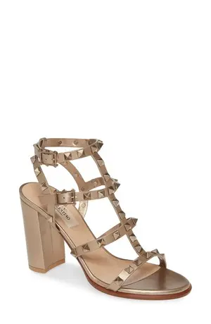 Valentino Garavani Rockstud Block Heel Sandal Gold