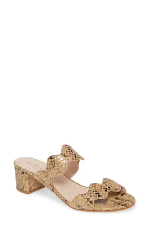 PATRICIA GREEN Patricia Green Palm Beach Scalloped Slide Sandals Camel Leather