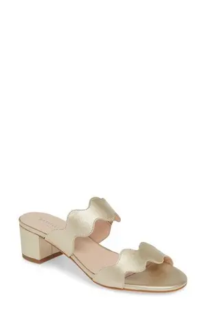 PATRICIA GREEN Palm Beach Scalloped Slide Sandals - Gold Leather