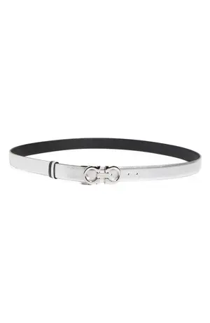 FERRAGAMO FERRAGAMO Reversible Gancini Leather Belt Argento