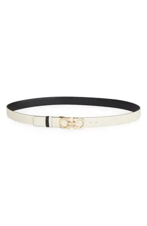FERRAGAMO Reversible Gancini Leather Belt - Bone/ Nero