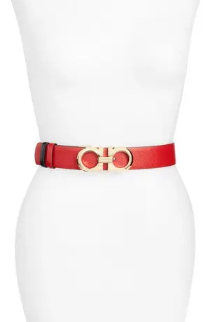 FERRAGAMO FERRAGAMO Reversible Gancini Leather Belt Lipstick/nero