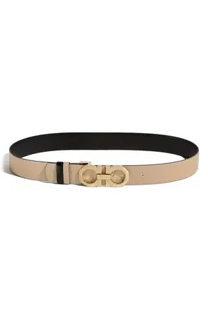 FERRAGAMO FERRAGAMO Reversible Gancini Leather Belt Macadamia