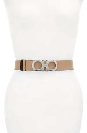 FERRAGAMO Reversible Gancini Leather Belt - New Bisque